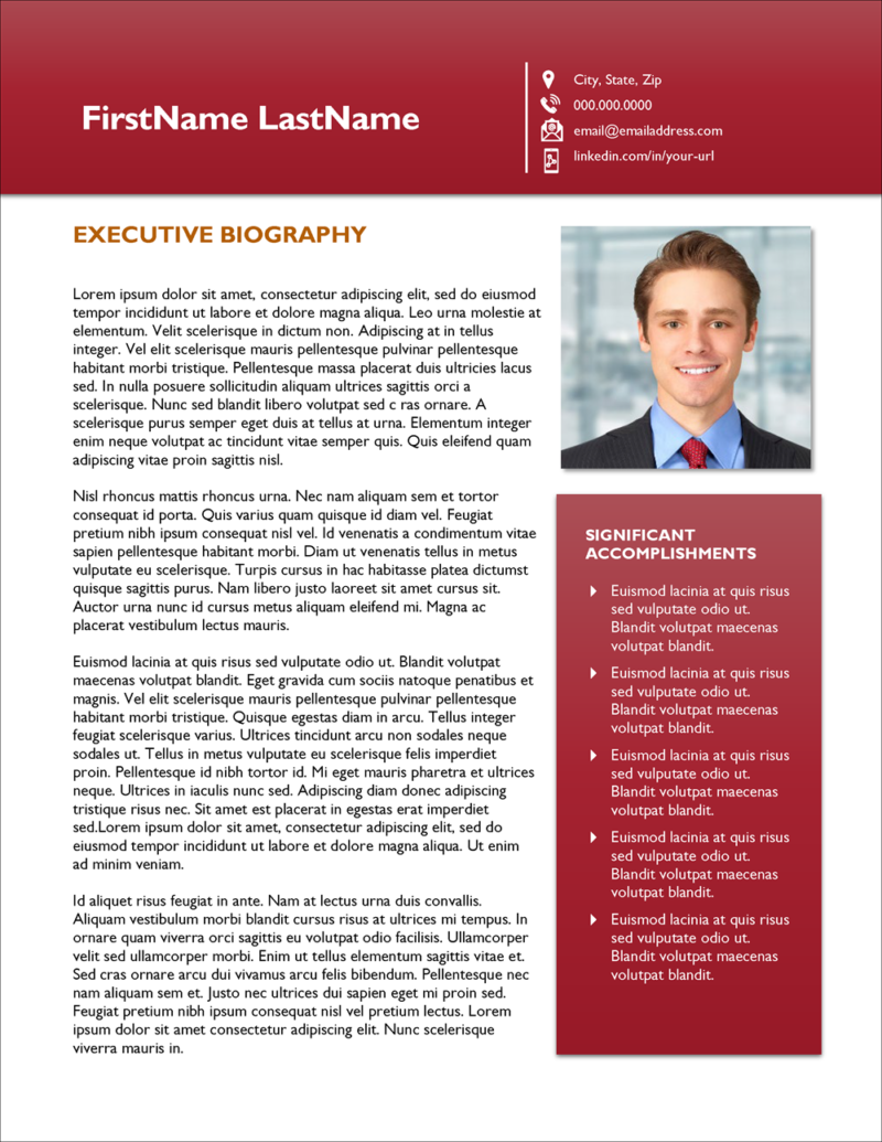 Colorful Executive Biography & Cover Letter Templates for Word