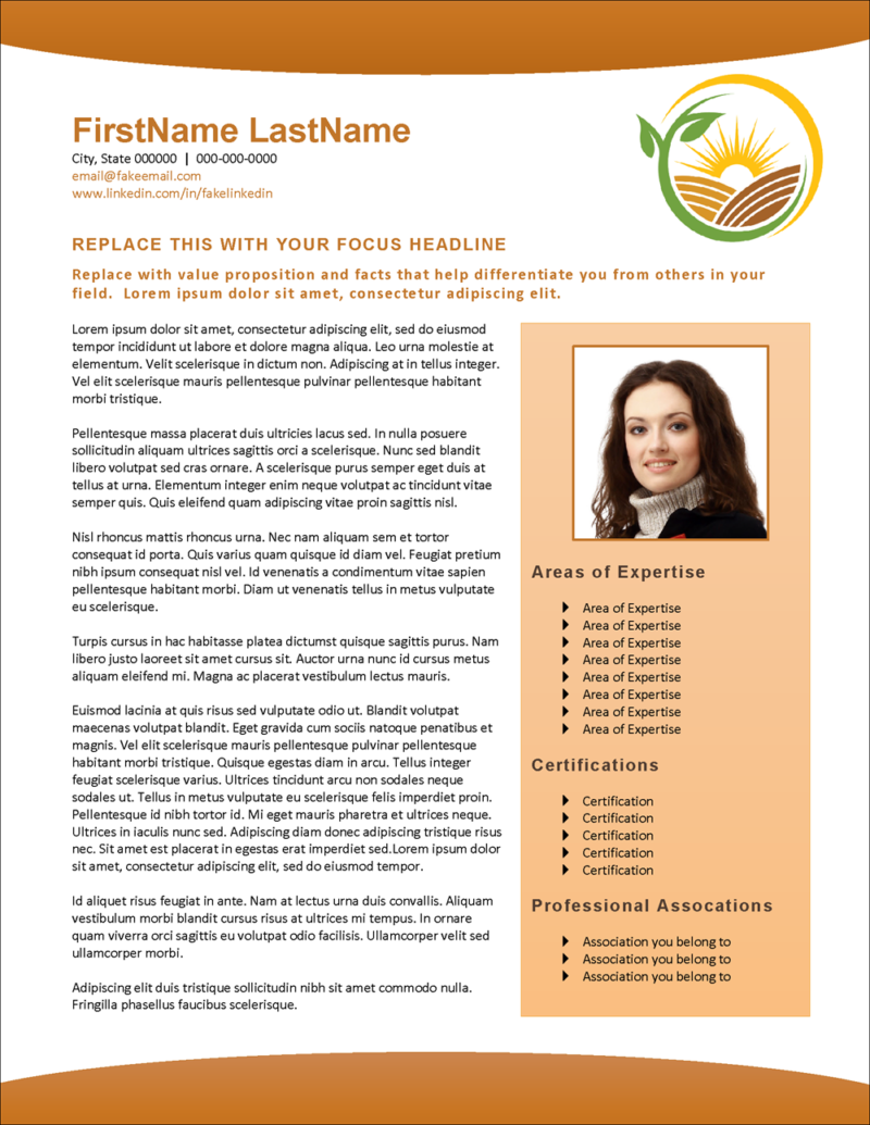 Agricultural Industry Resume Template for Microsoft Word