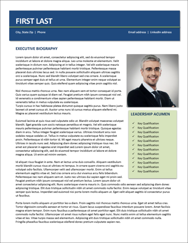 Modern Executive Biography, References & Cover Letter Templates