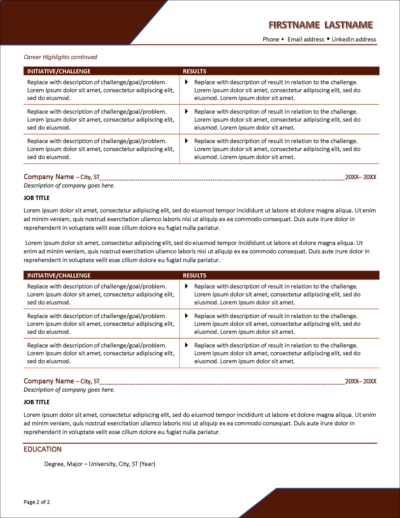 Downloadable C-Suite Resume Template for Microsoft Word