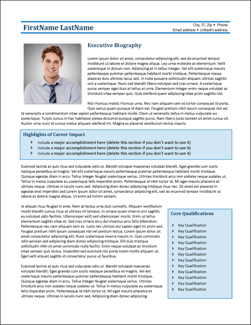Traditionally Formatted Biography Template & Cover Letter Template