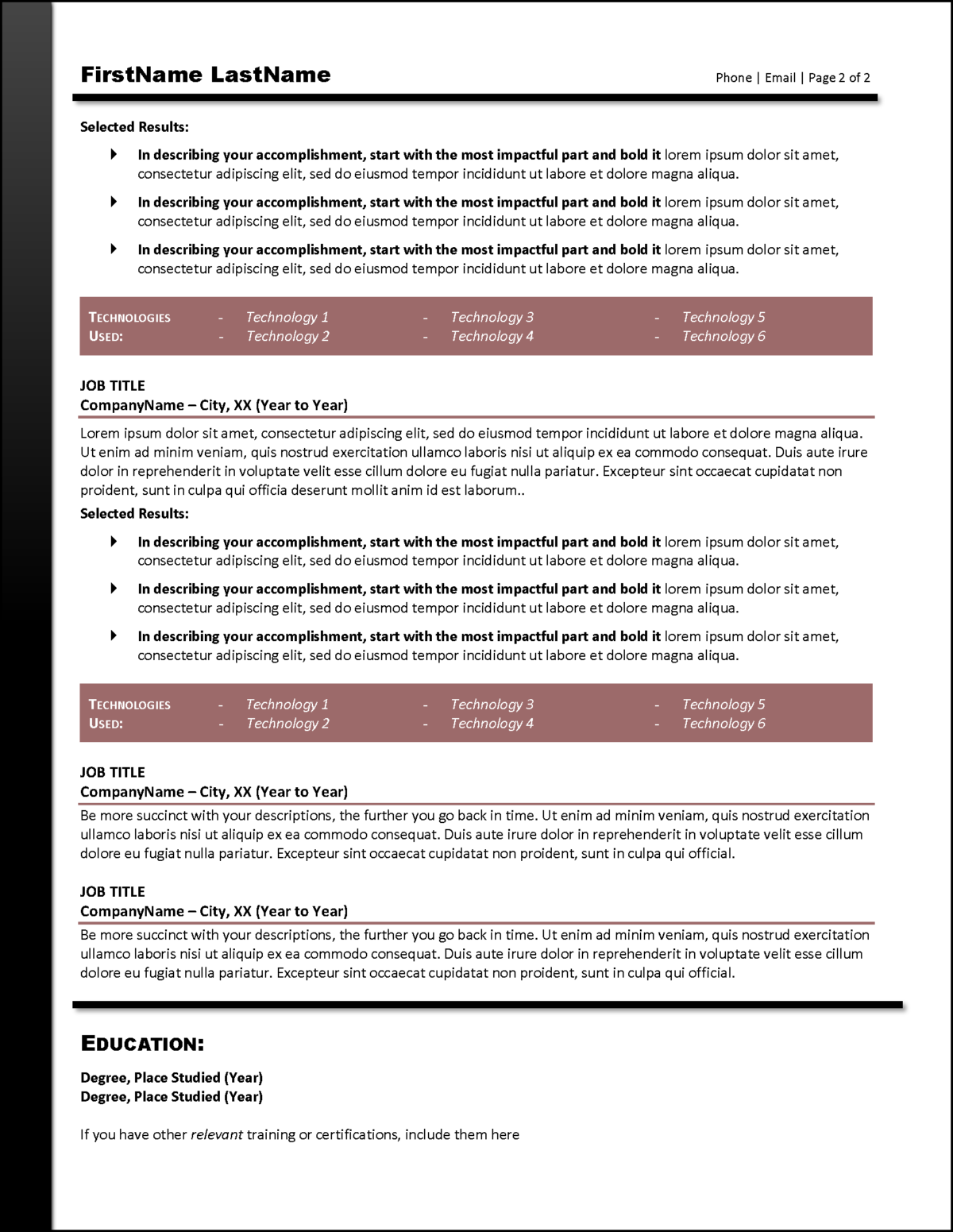 Technical Resume Template - Distinctive Resume Templates
