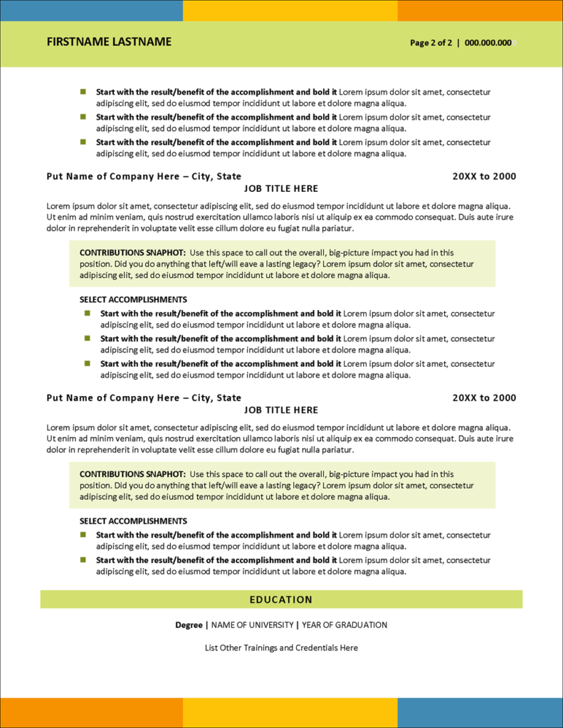 Contemporary Resume Template for Professionals & Executives