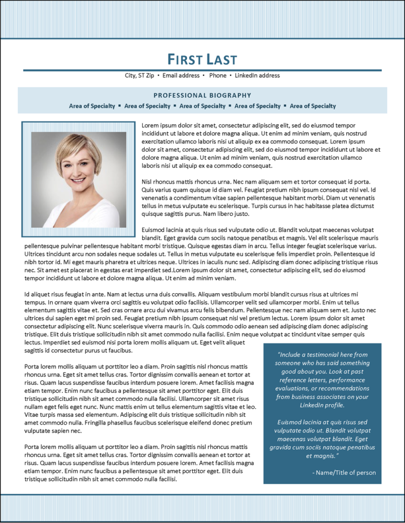 Biography & Cover Letter Template for Your First Job