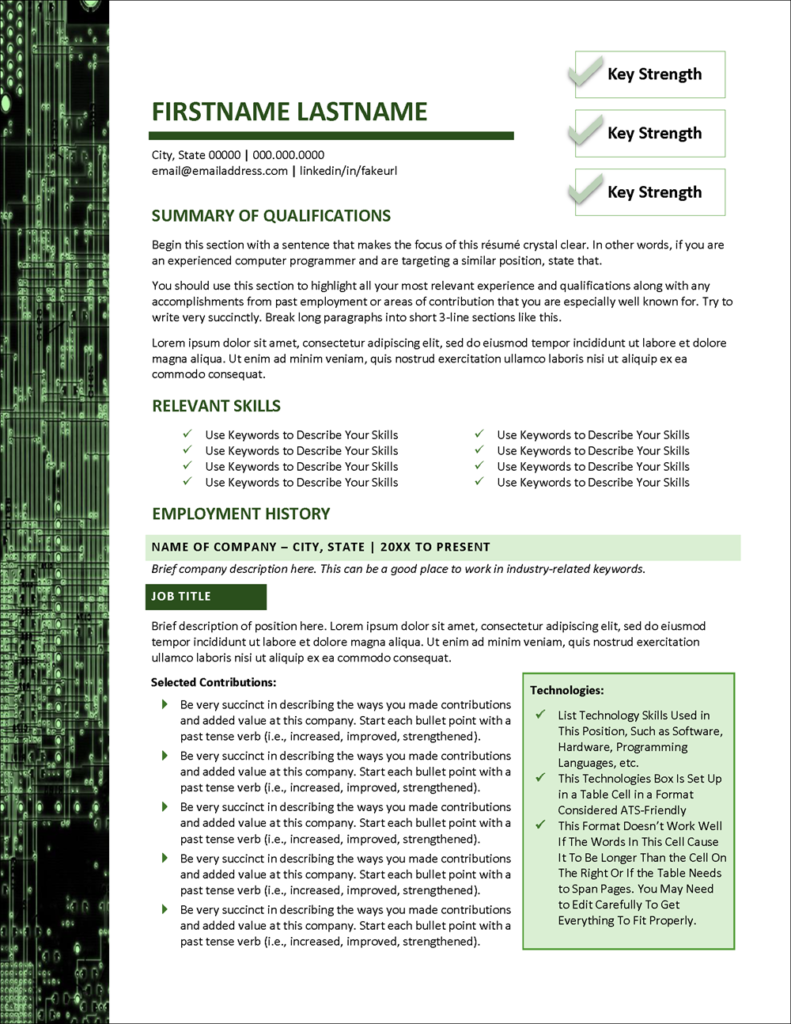 Resume Template for IT & Computer Professions