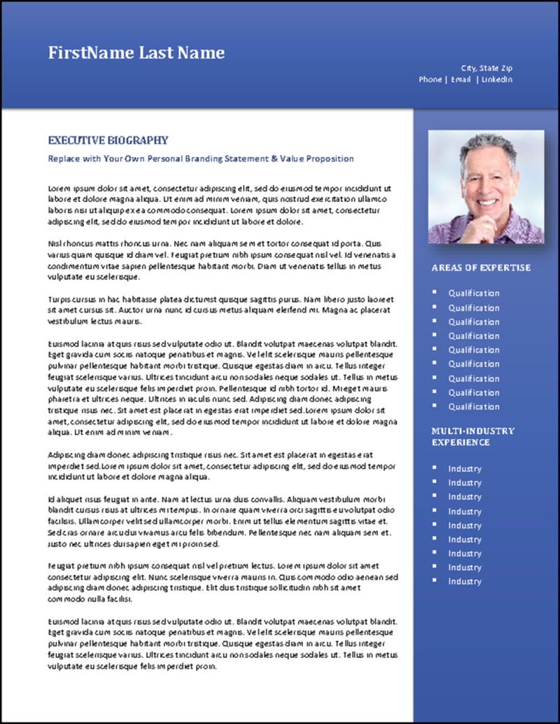 Adaptable MS Word Biography & Cover Letter Templates