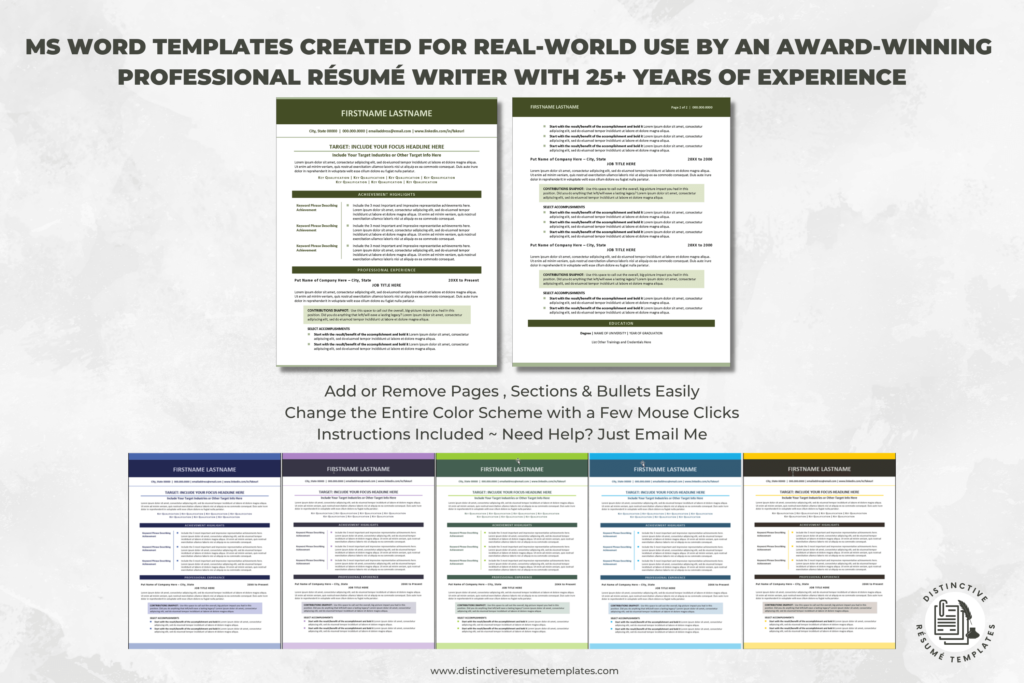 Excellent Resume Template for Professionals - Distinctive Resume Templates