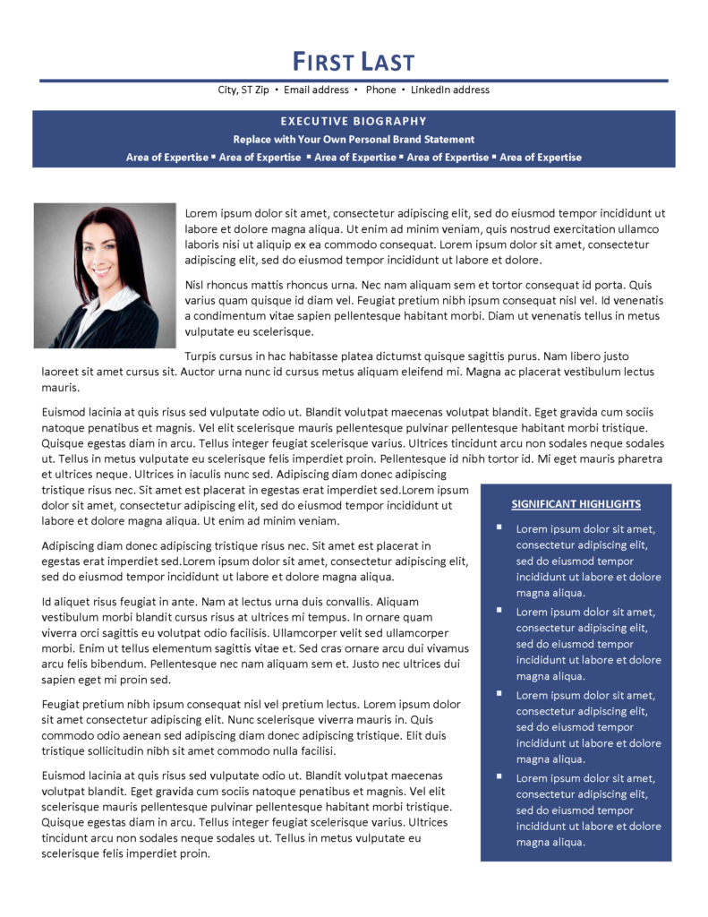 Biography & Cover Letter Template for Your First Job