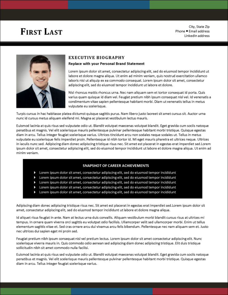Modern Executive Biography & Cover Letter Templates for Word