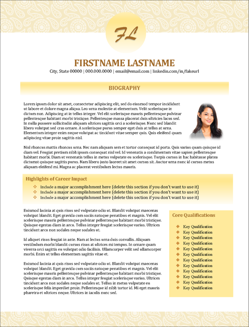 Traditional Executive Bio, Letterhead & References Templates