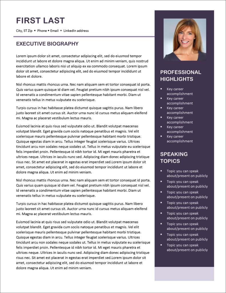 Elegant Executive Profile, Bio, References & Cover Letter Templates