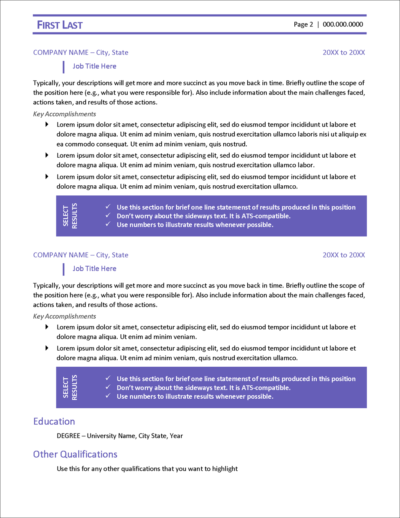 Results-Focused Resume Template for Microsoft Word