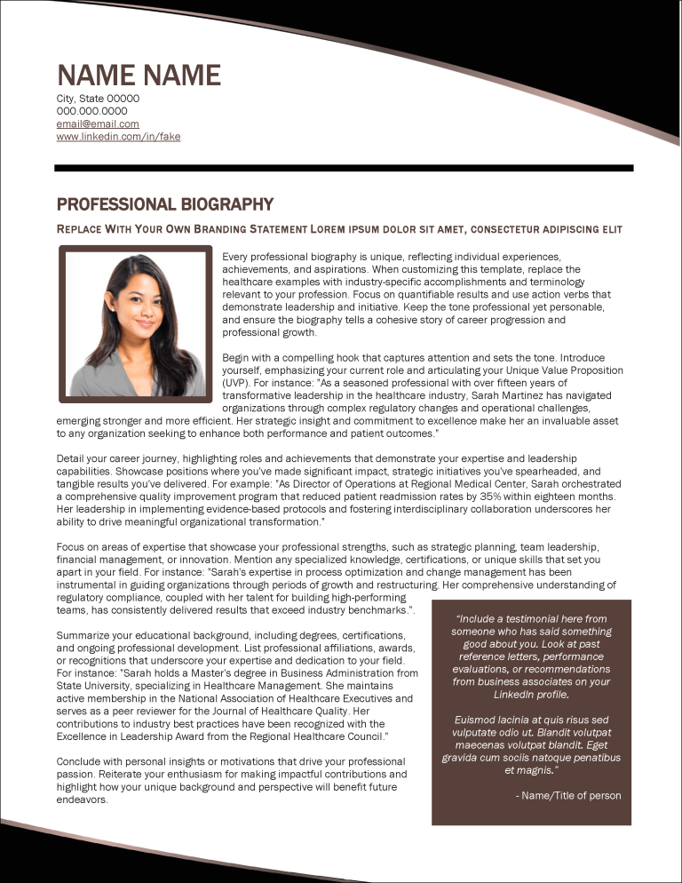 Uniquely Designed Biography & Cover Letter Templates for Word