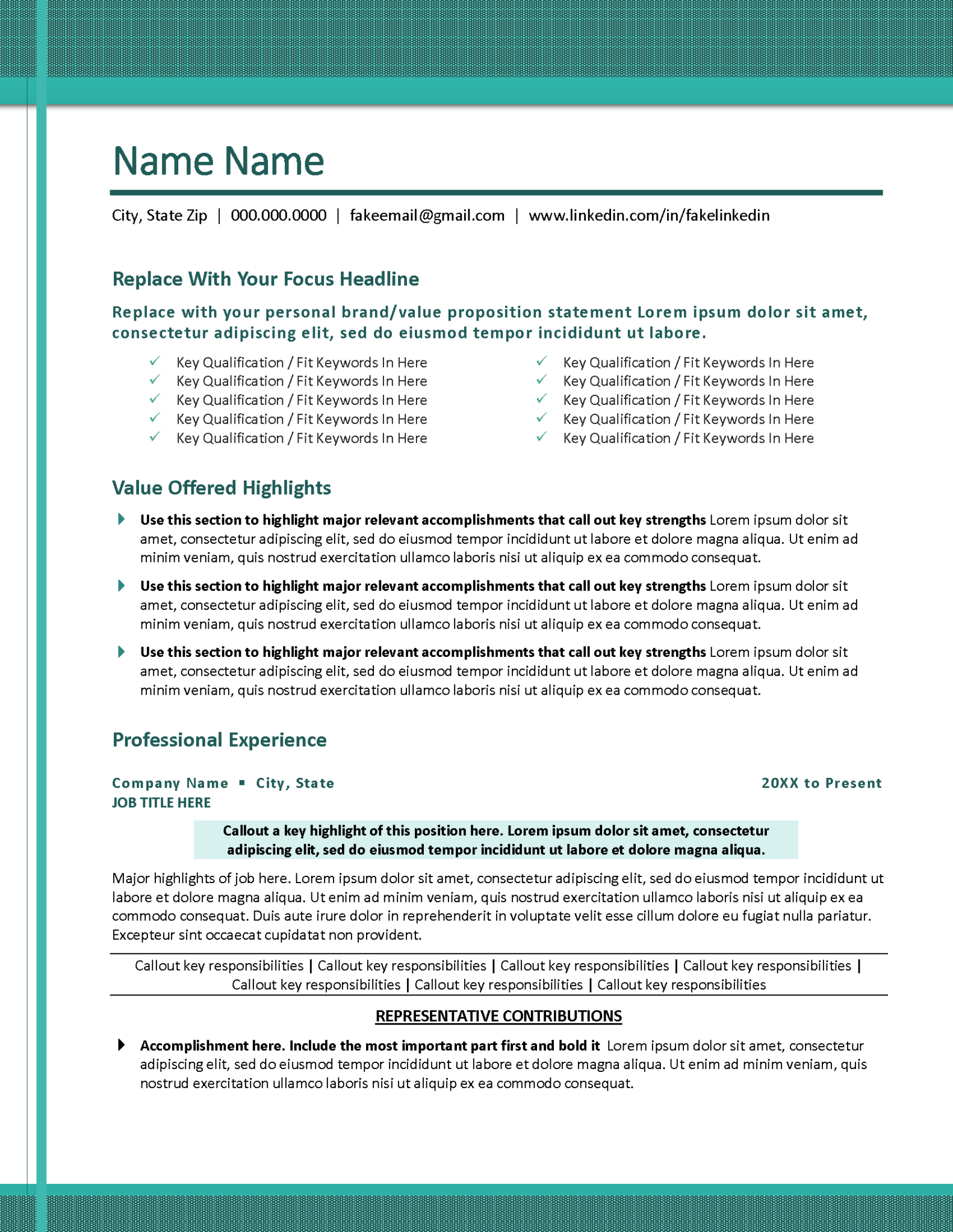 Adaptable Resume Template for Microsoft Word