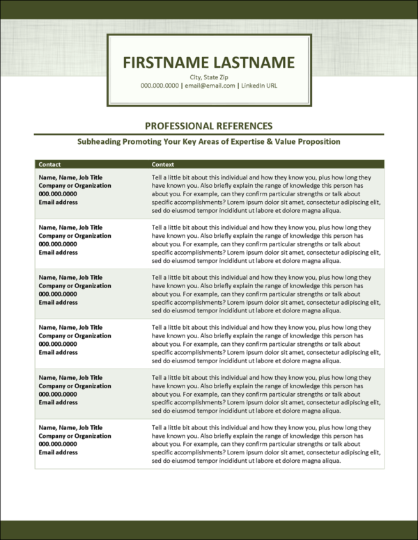 Professional References Templates for Job Searchers