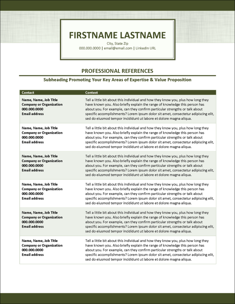 Professional References Templates for Job Searchers