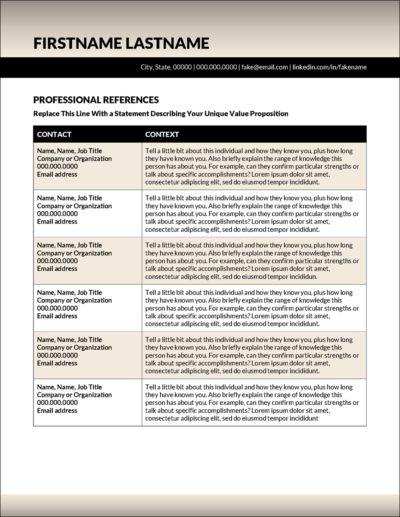 Professional References Templates for Job Searchers