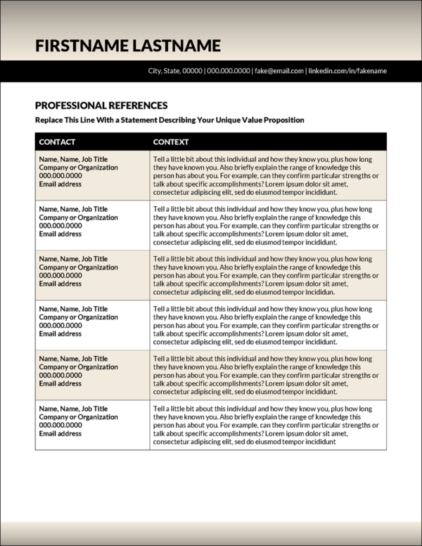Professional References Templates for Job Searchers