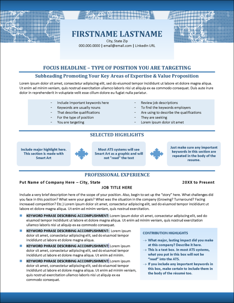 Premium International Business Resume Template for Word