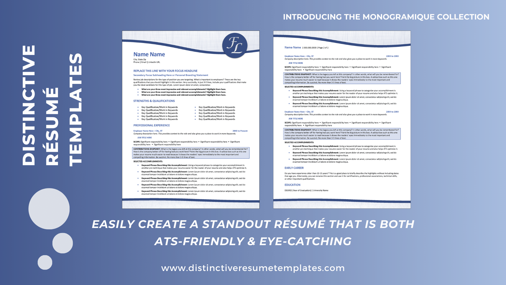 Easy-to-Edit, Professional Resume Template With a Monogram
