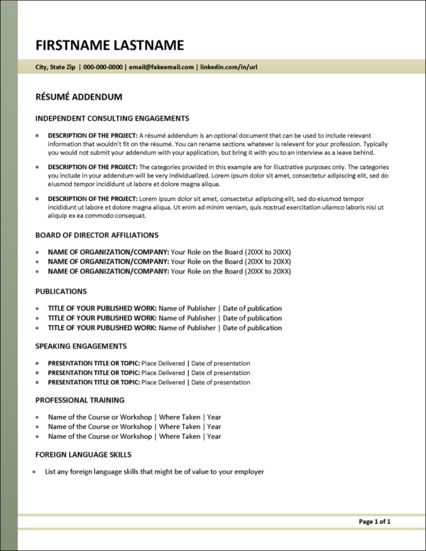 How To Use a Resume Addendum Template In Your Job Search