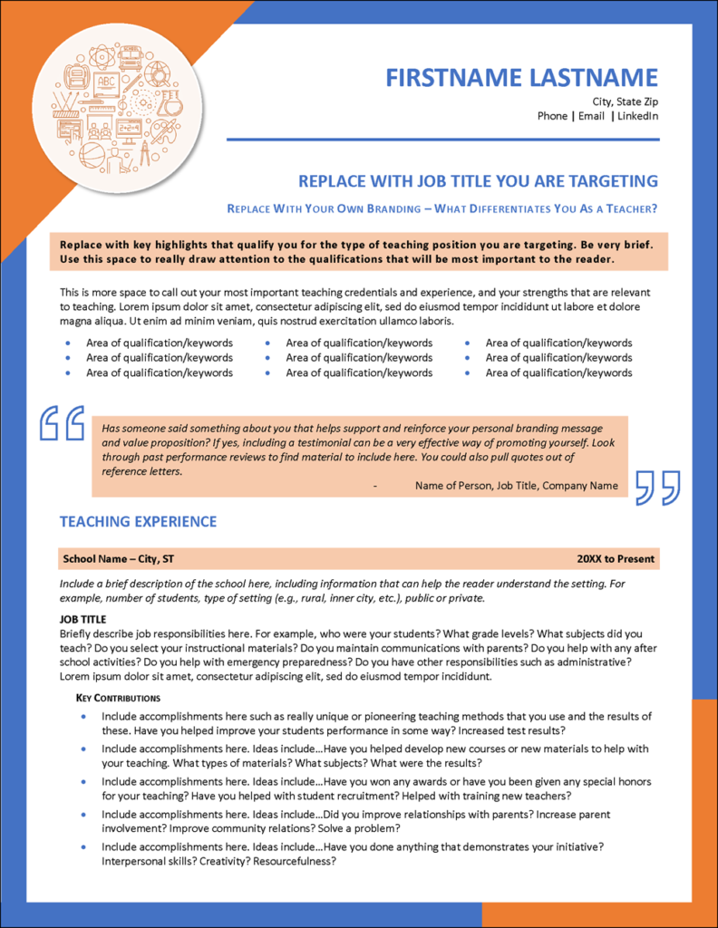 Teacher Resume Template - ATS-friendly & Easy-to-Customize