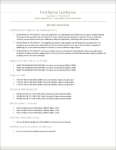 Clean-Looking Resume Addendum, Bio, References & Letter Templates