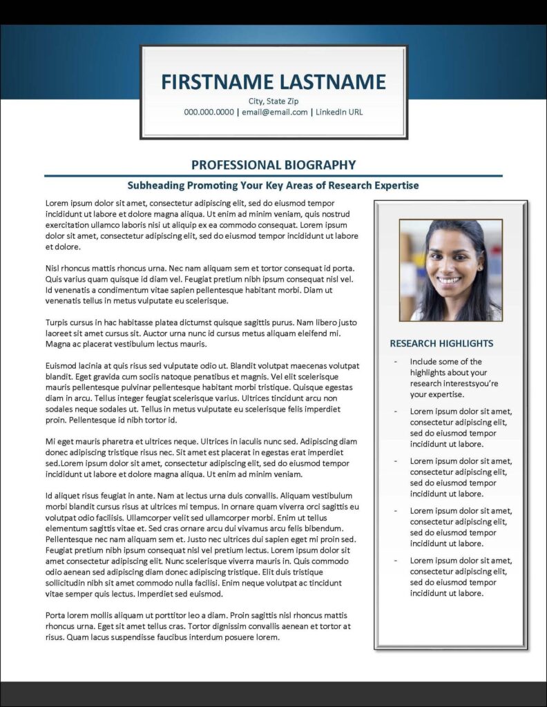 Research Biography, References & Cover Letter Templates