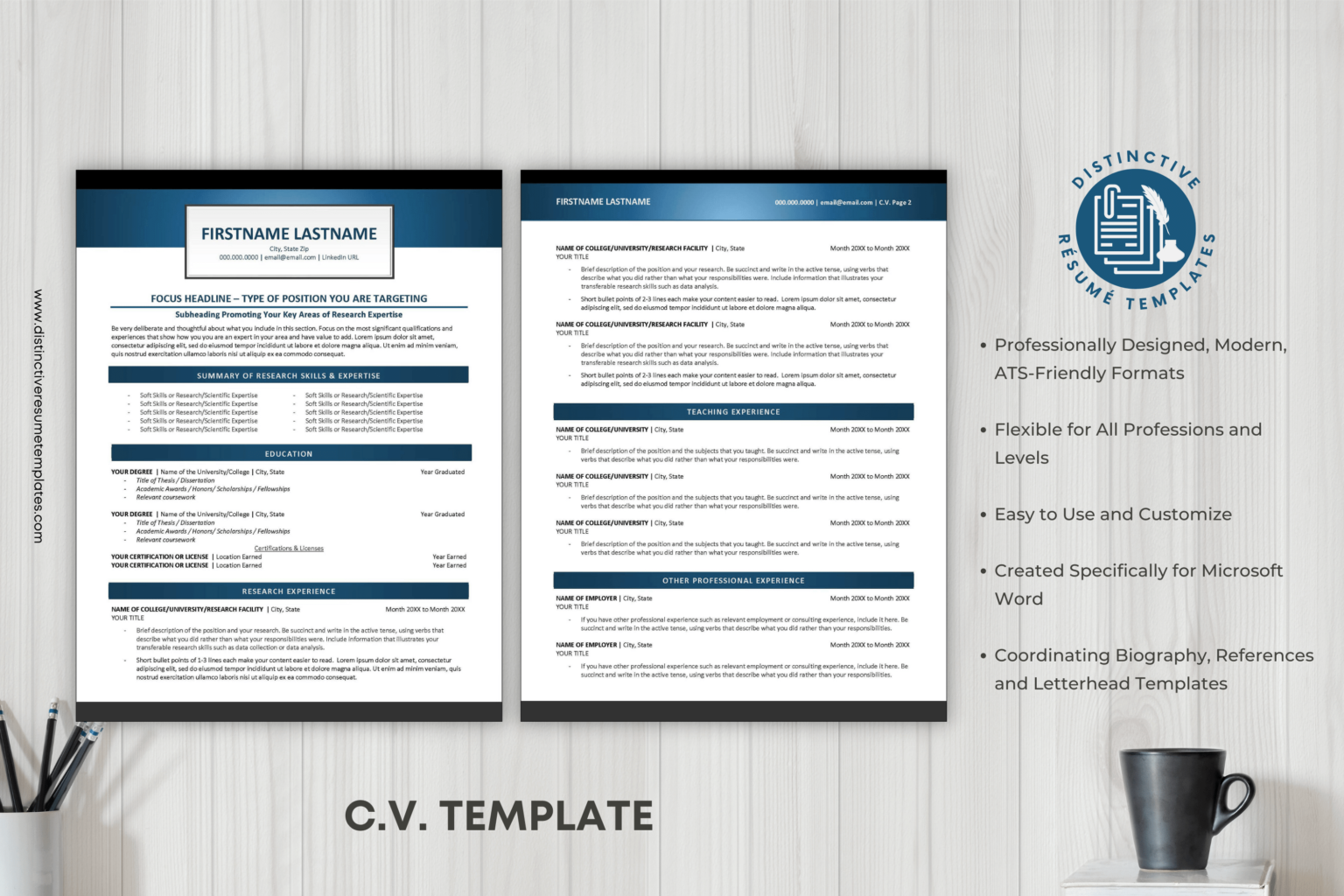 Modern Research CV Template for Microsoft Word