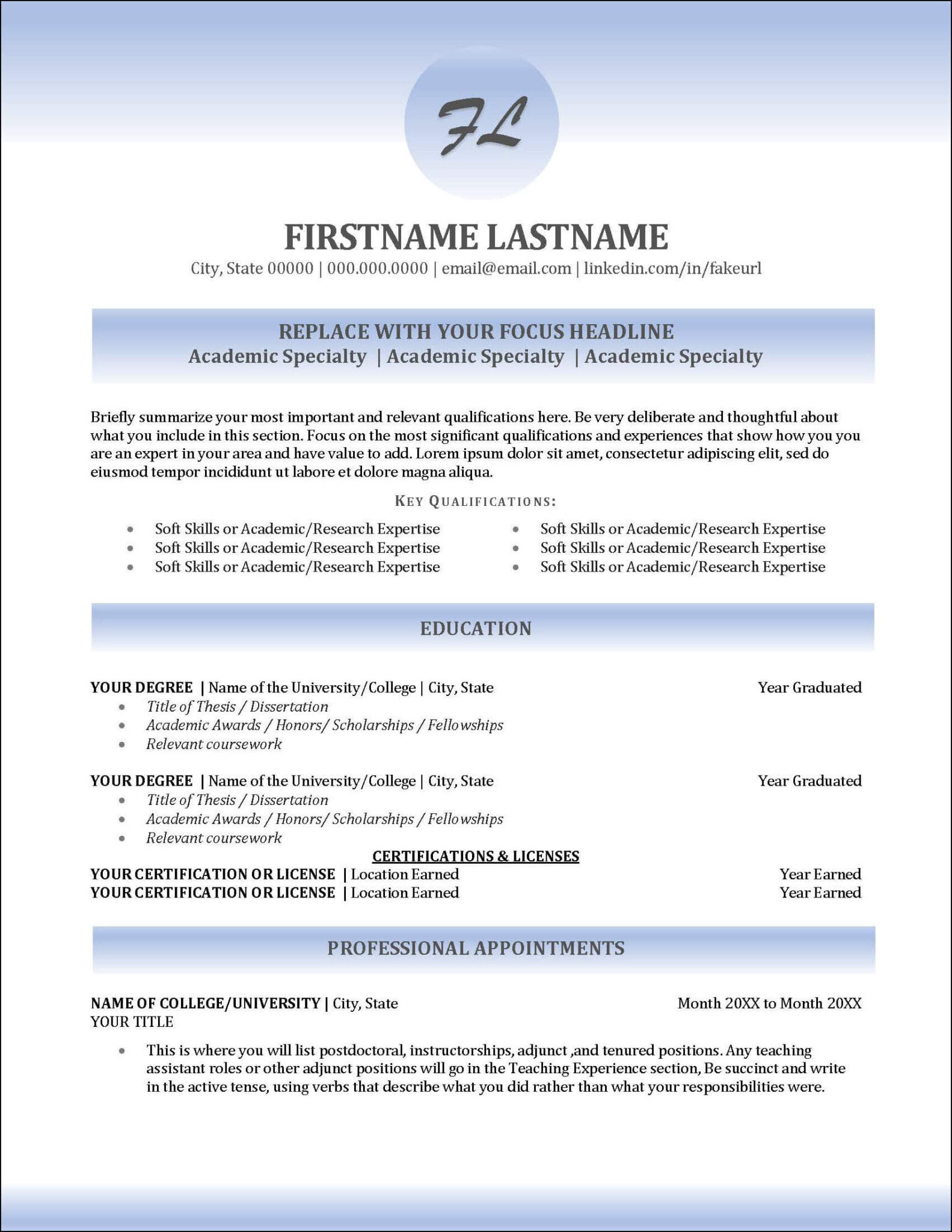 Modern Academic CV Template for Microsoft Word