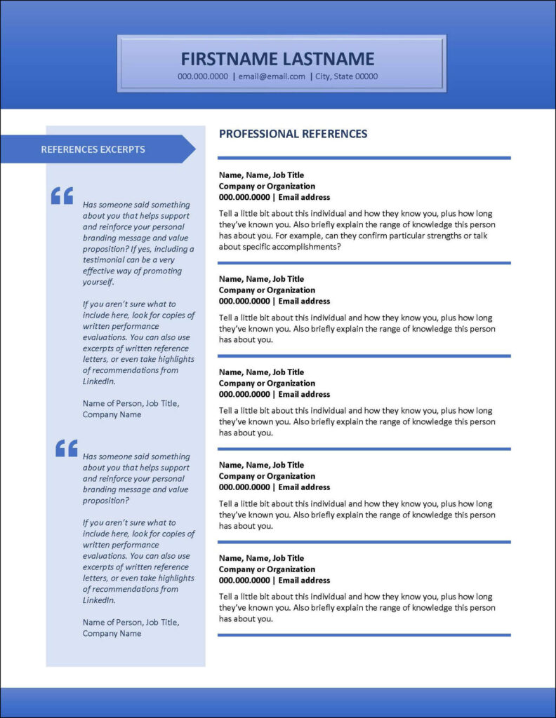 MS Word Templates: Biography, References & Letterhead