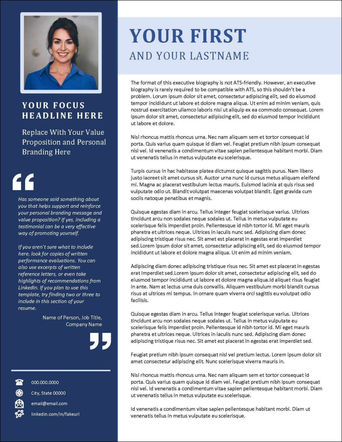 Traditional Executive Resume for Microsoft Word