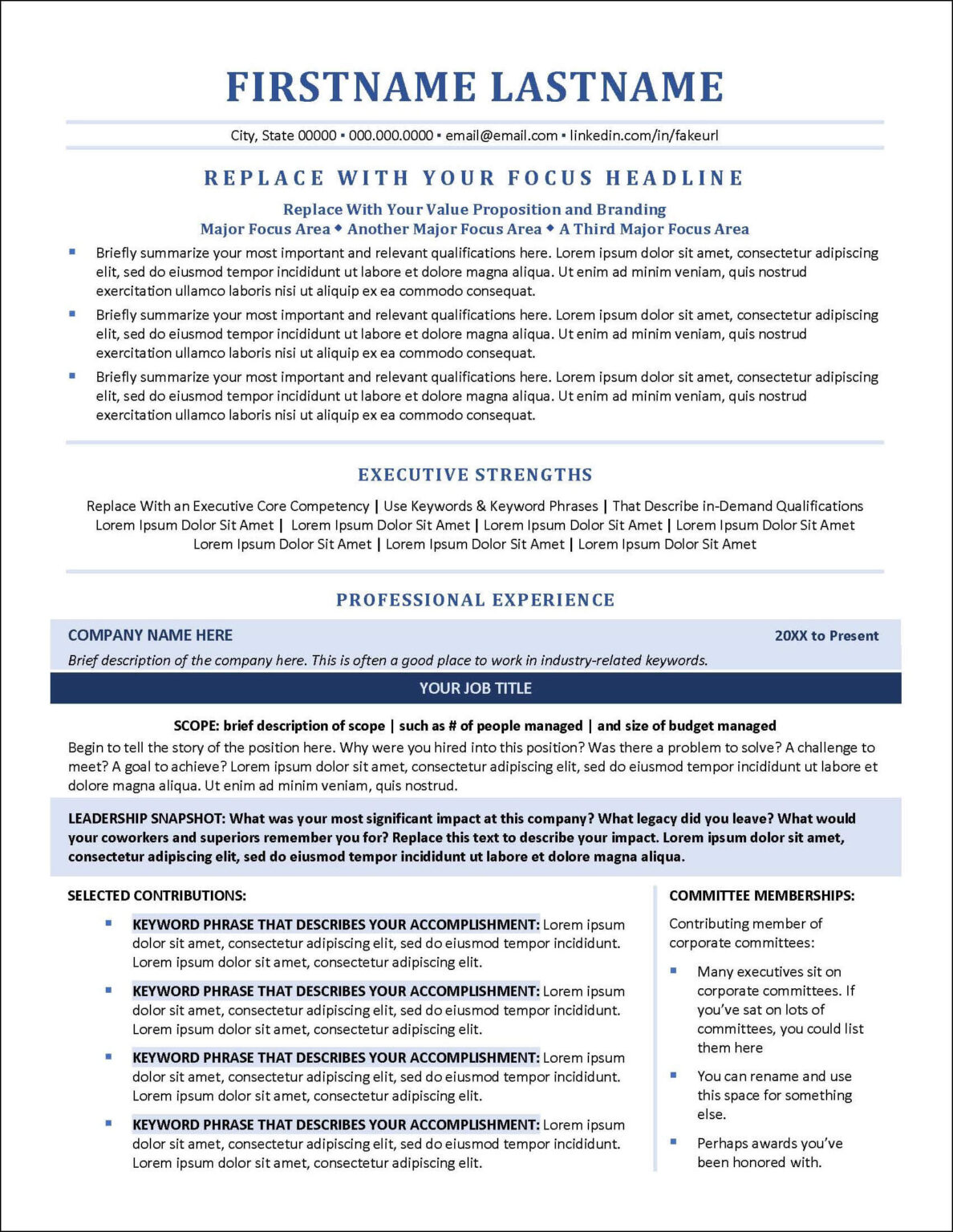 Traditional Executive Resume for Microsoft Word