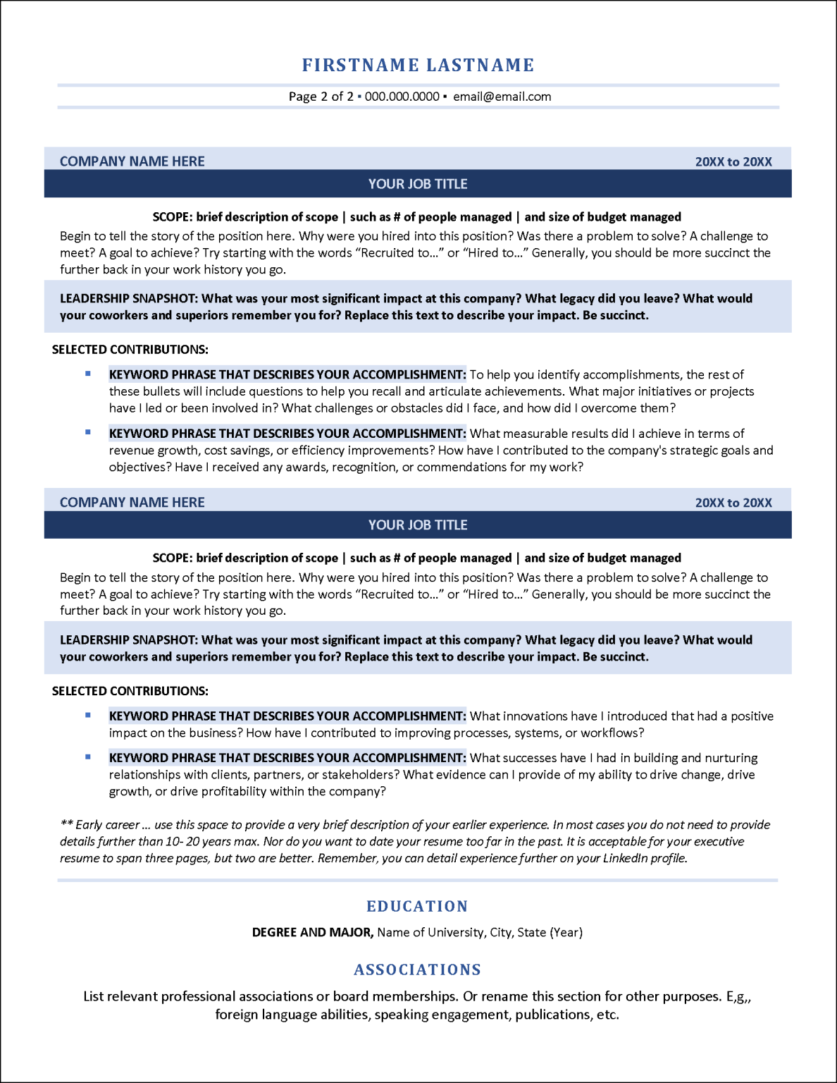 Traditional Executive Resume for Microsoft Word | Distinctive Templates