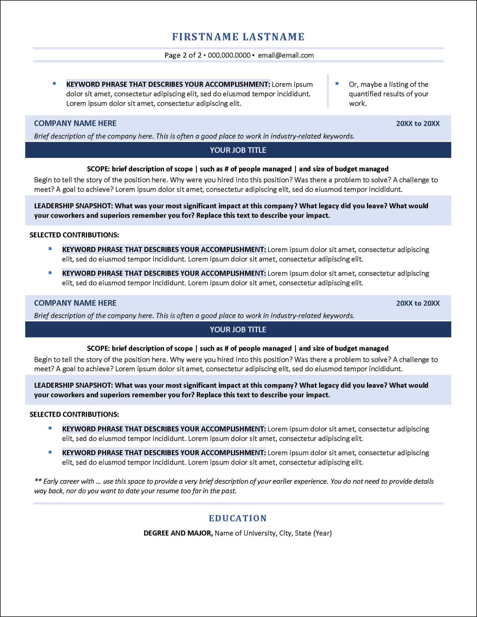 Traditional Executive Resume for Microsoft Word