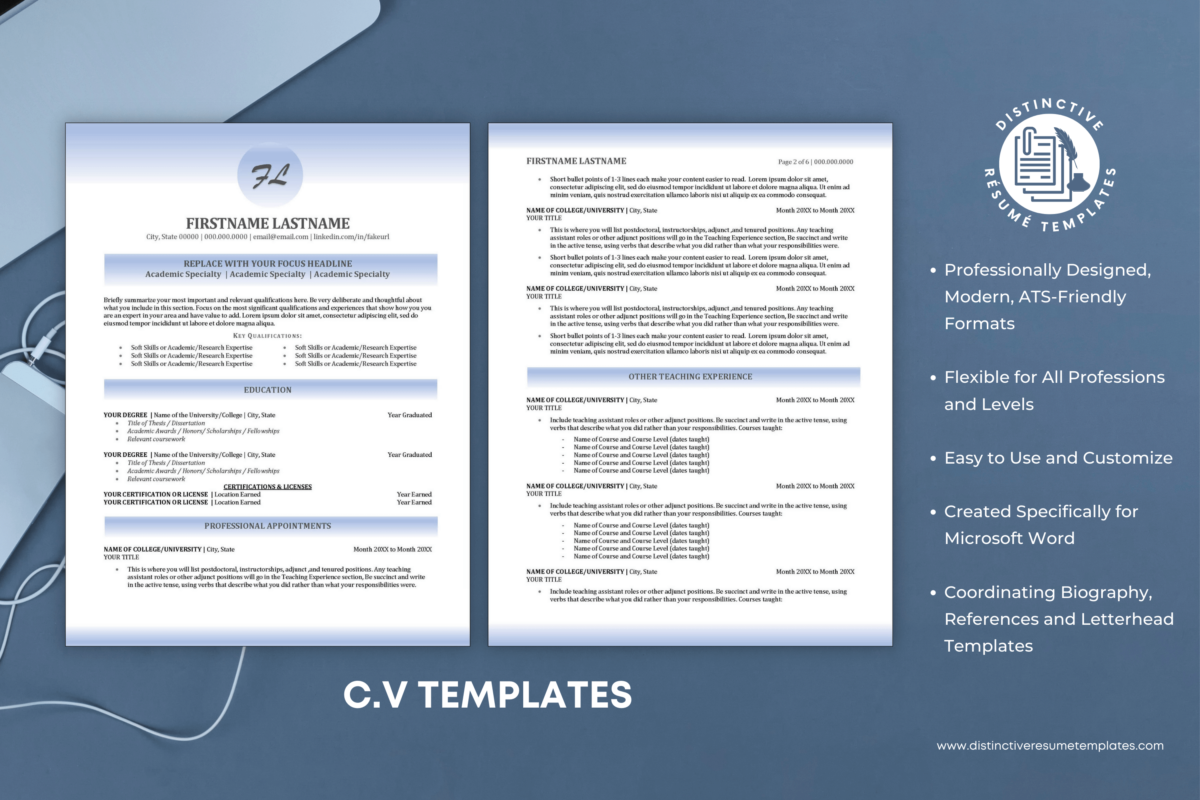 Modern Academic CV Template for Microsoft Word