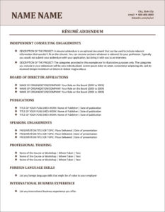 Resume Addendum, Biography, References & Cover Letter Templates