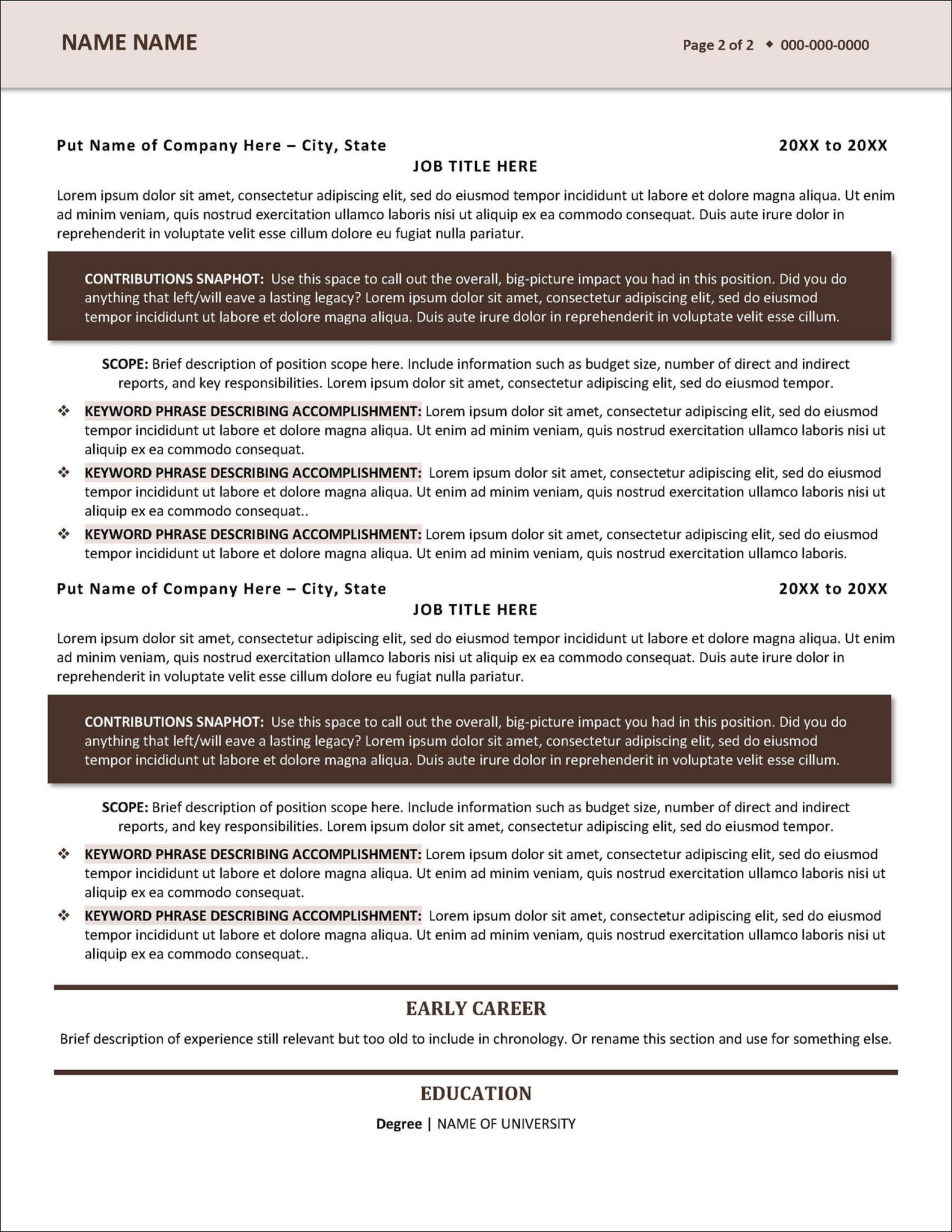 Good Resume Template for Professional & Executive Resumes