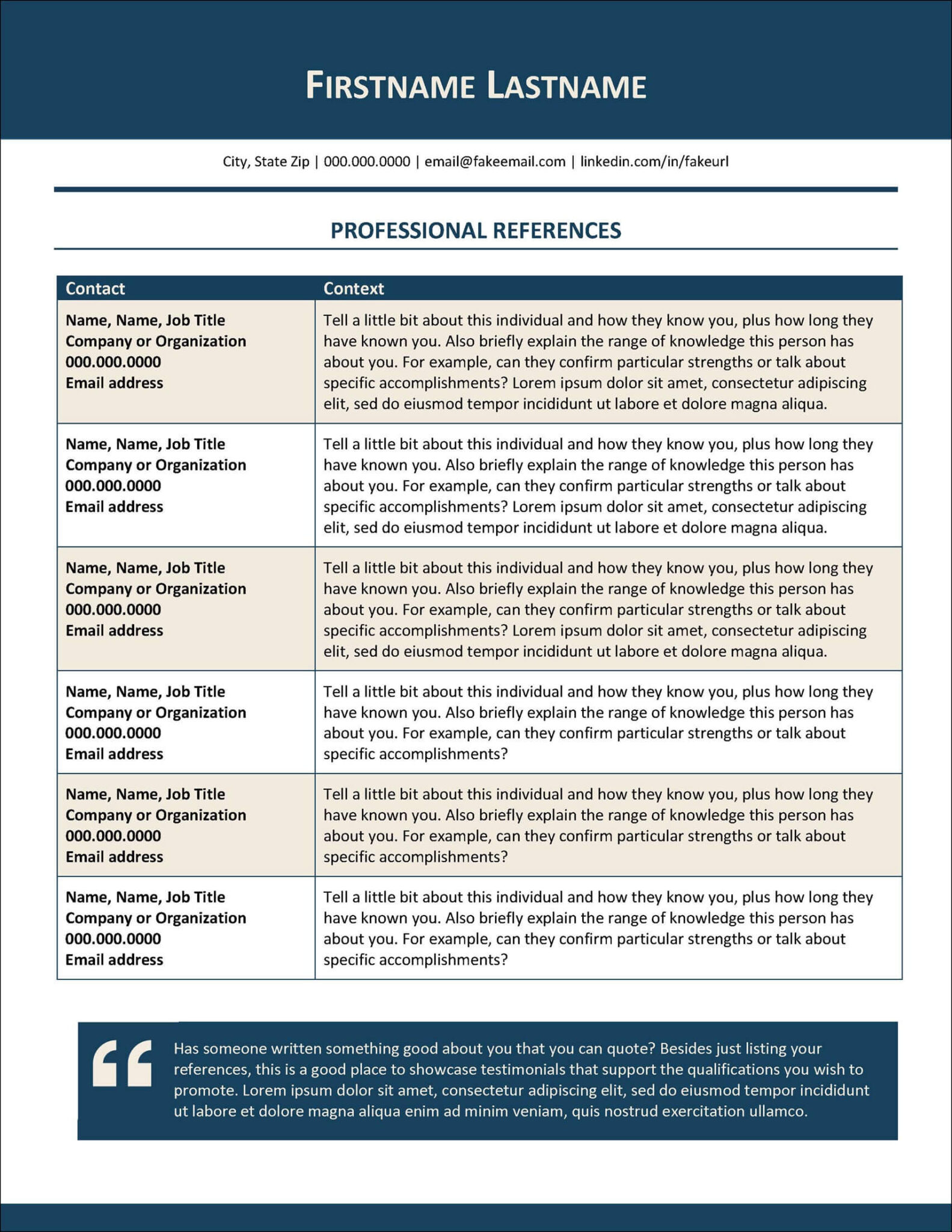 Assured Return Biography, References & Letterhead Templates