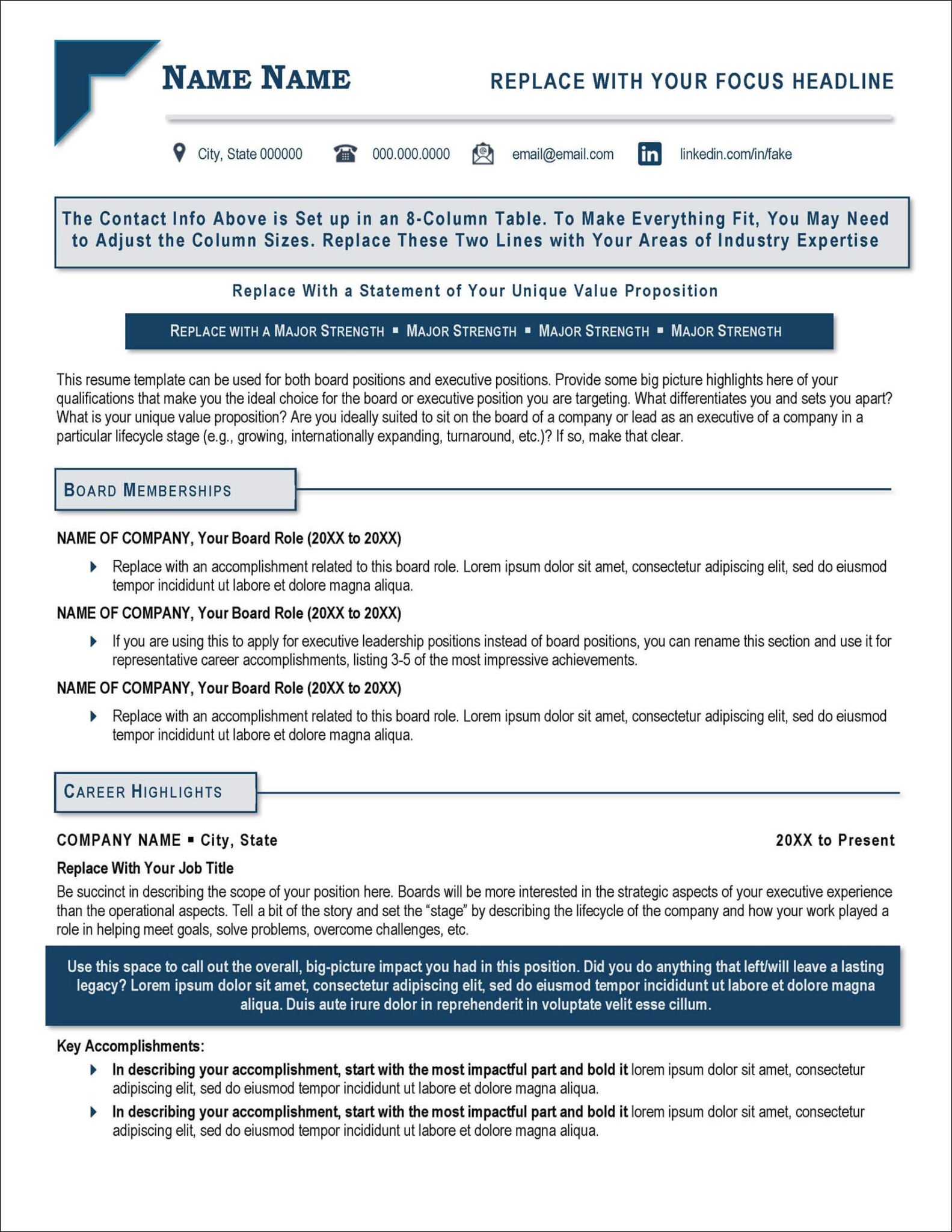 Resume for Board of Directors - Premium Word Template