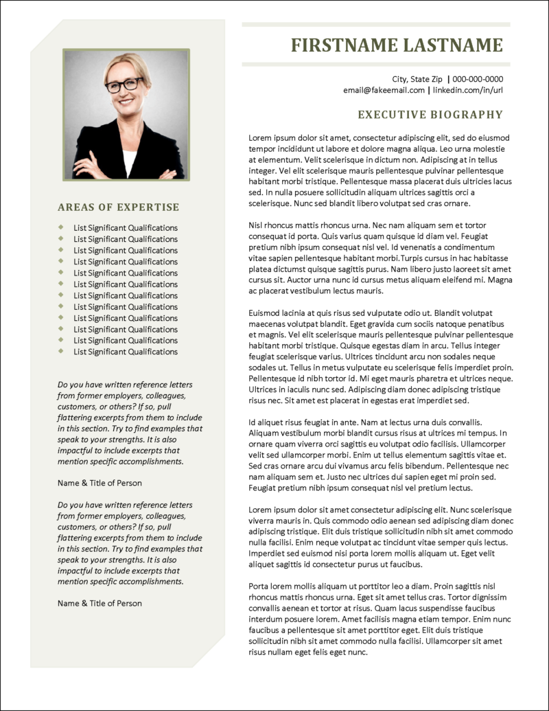Eye-Catching Executive Biography Templates for Microsoft Word