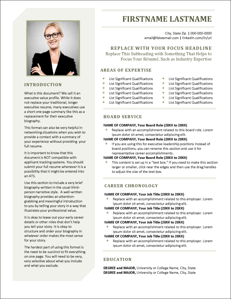 Eye-Catching Executive Biography Templates for Microsoft Word