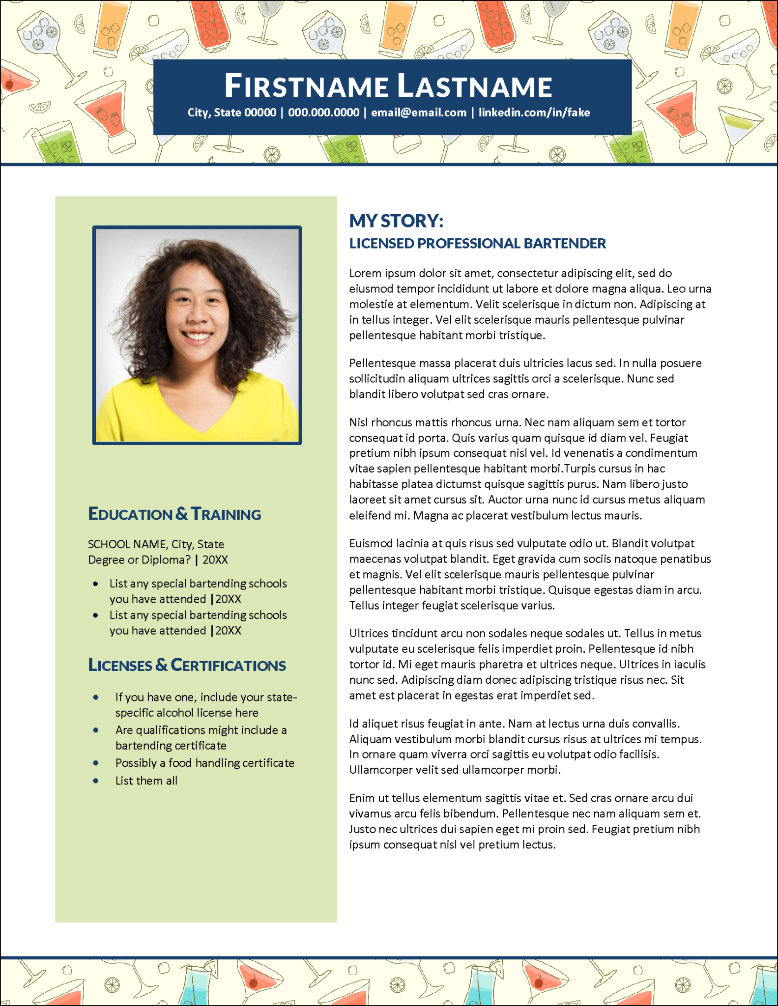 Bartender Resume Template - ATS-friendly & Easy-to-Customize