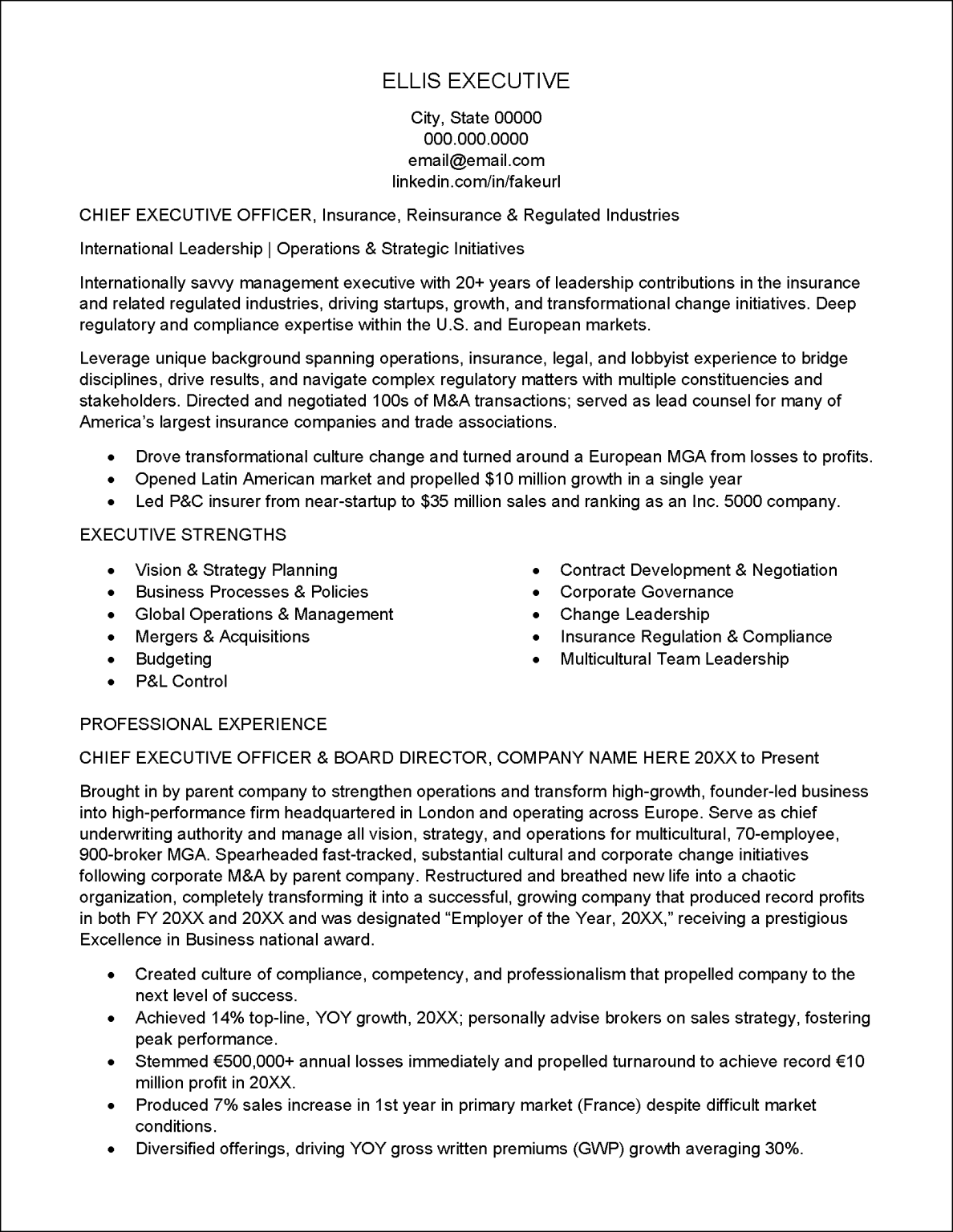 Business Executive Resume Template for MS Word - Distinctive Resume ...