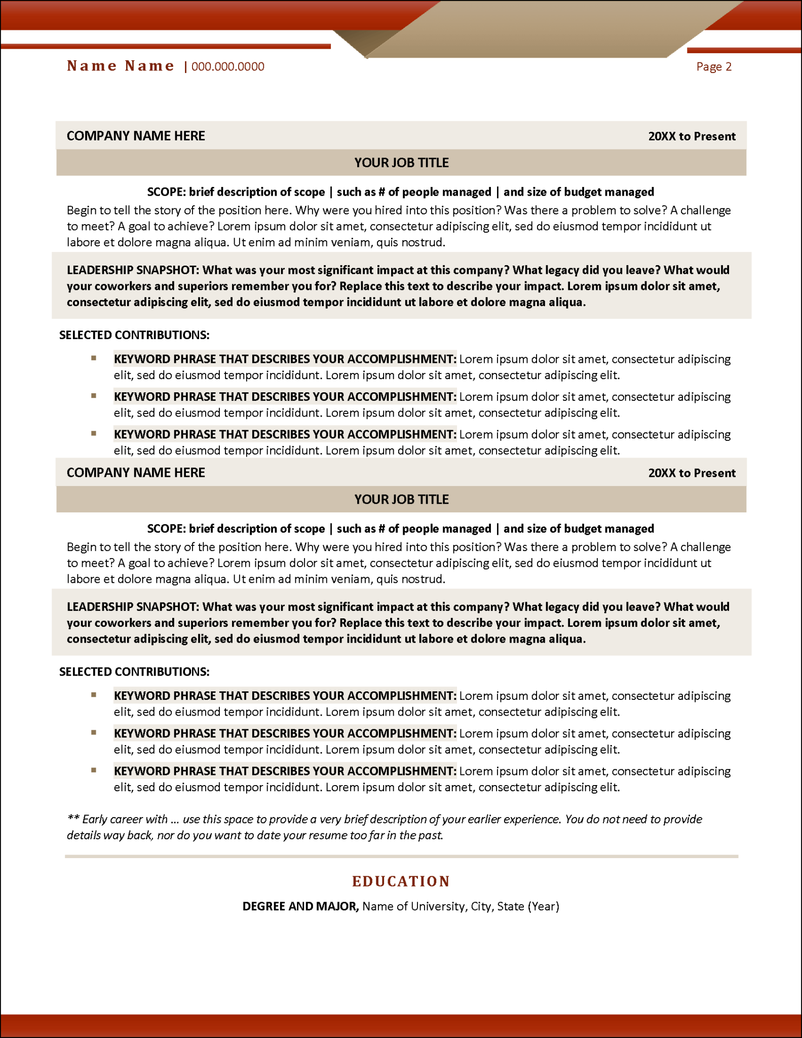 Business Executive Resume Template for MS Word - Distinctive Resume ...