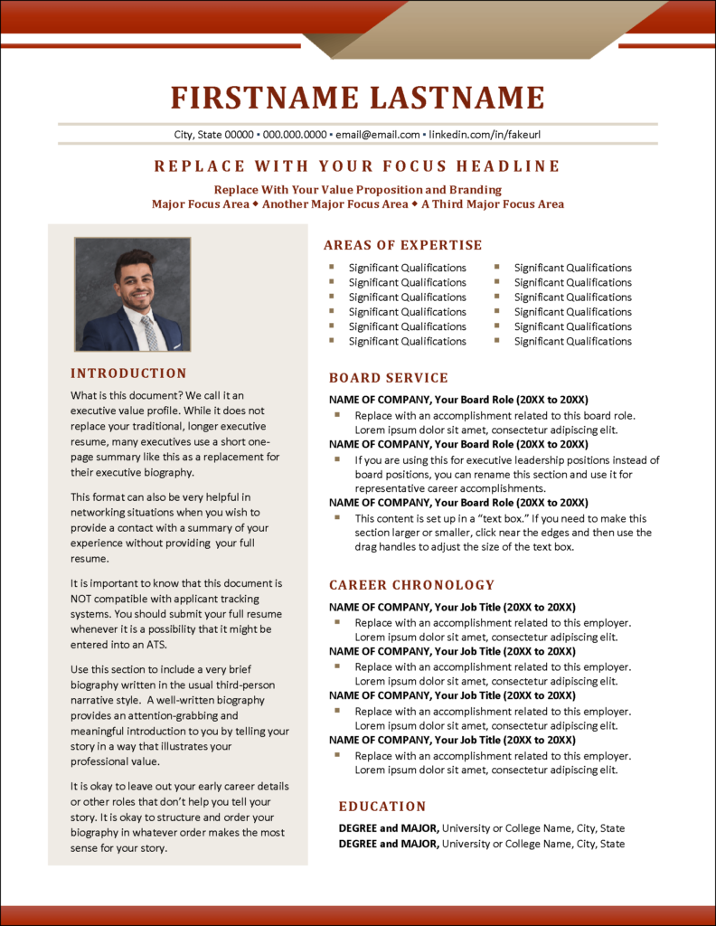 Business Executive Profile, Bio, References & Letter Templates