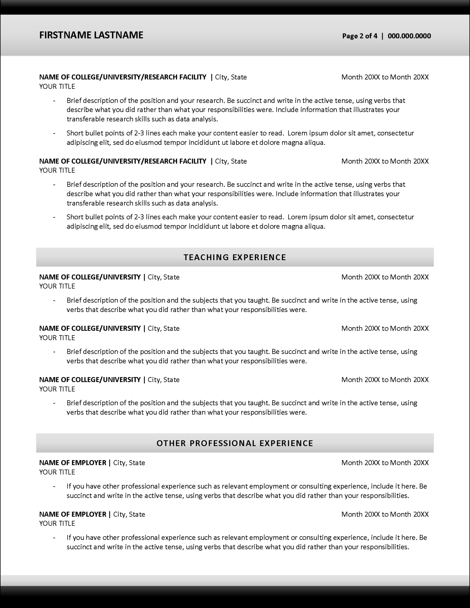 Curricula Vitae (CV) Templates for Microsoft Word