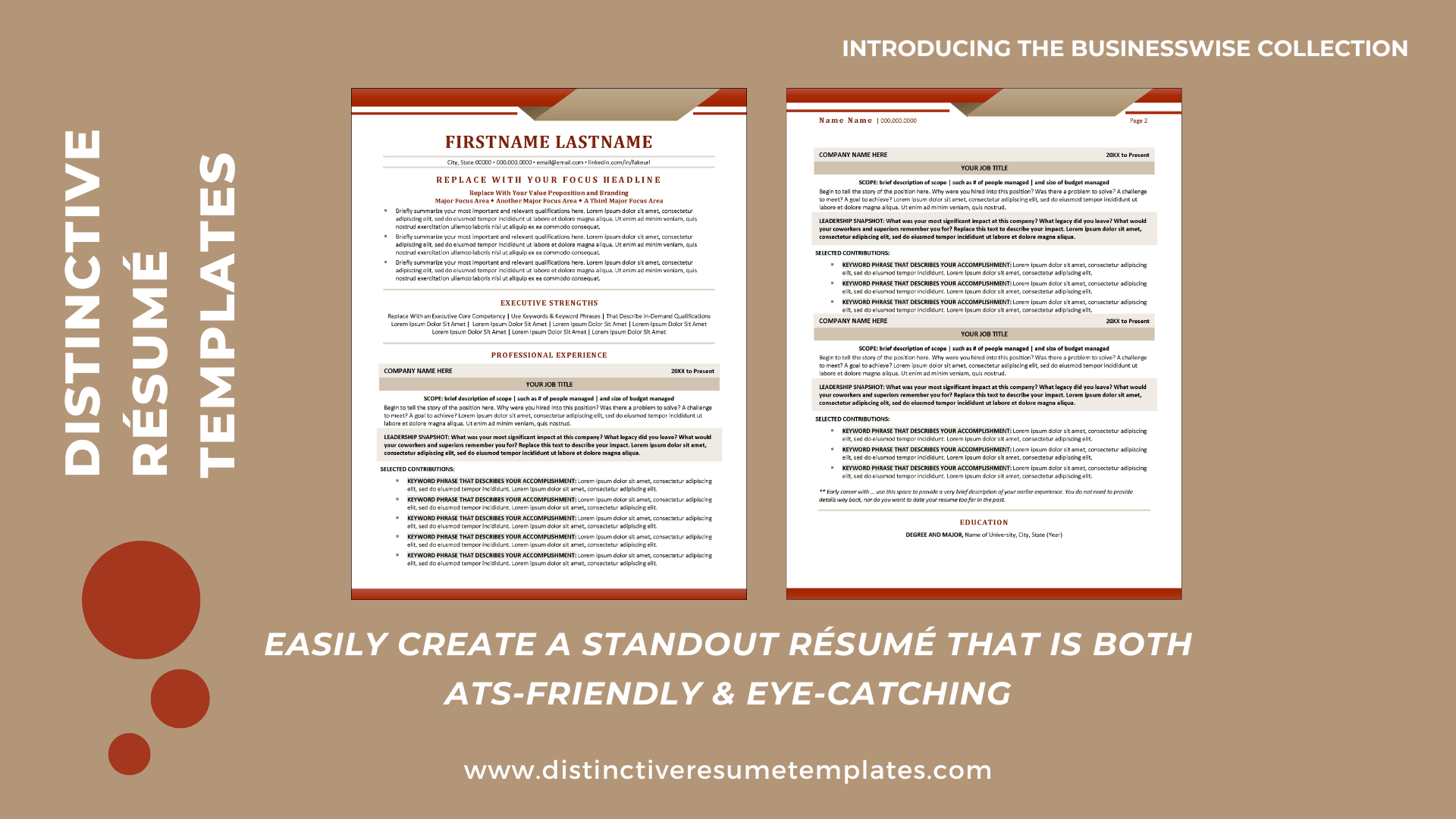 Business Executive Resume Template for MS Word - Distinctive Resume ...