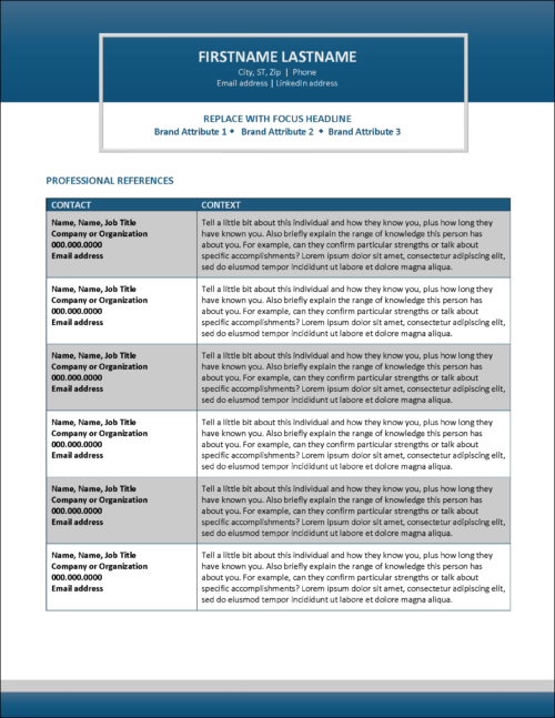 Executive Profile, Biography, References & Letterhead Templates
