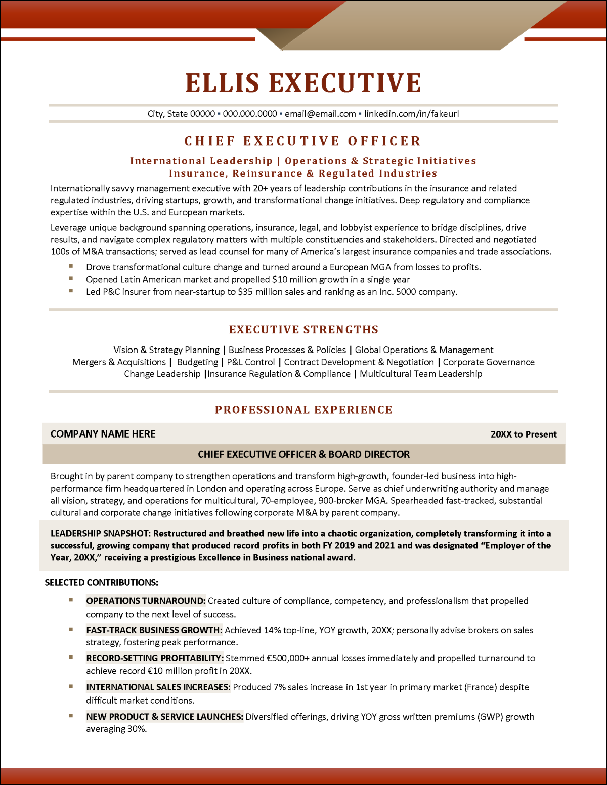 Business Executive Resume Template for MS Word - Distinctive Resume ...